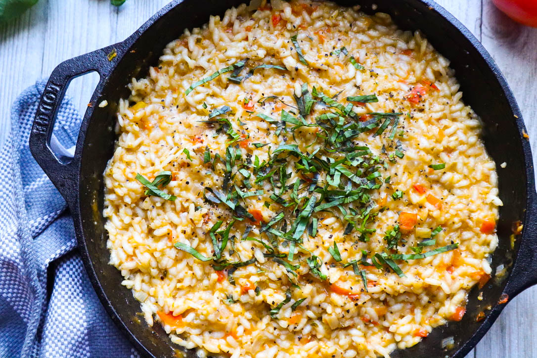 Italian Risotto Recipe with Tomatoes and Basil - Bless This Meal