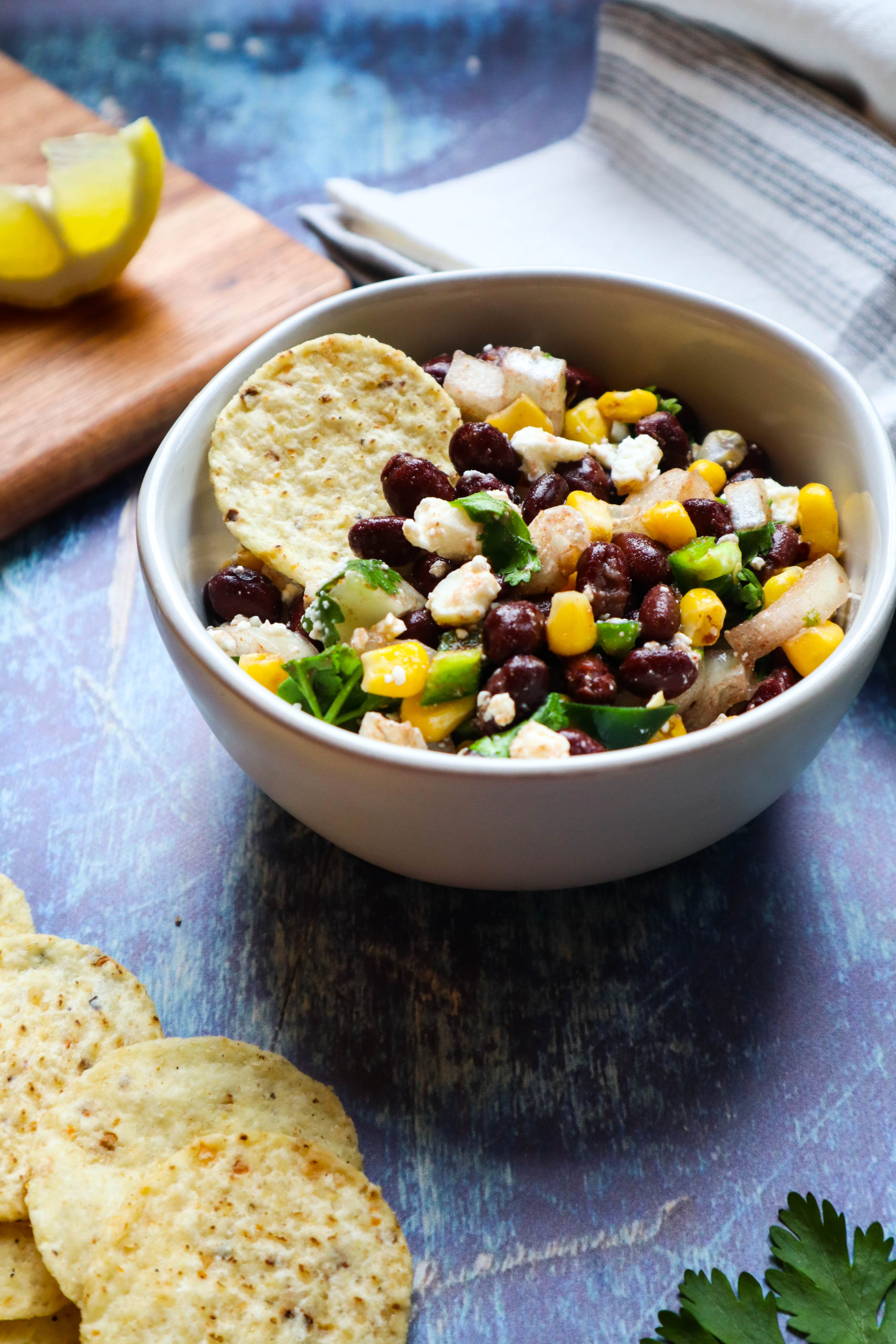 Healthy Corn Black Bean and Feta Dip - Bless This Meal