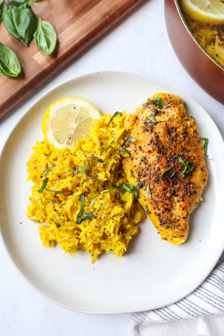 One Pot Lemon Herb Chicken and Rice - Bless This Meal