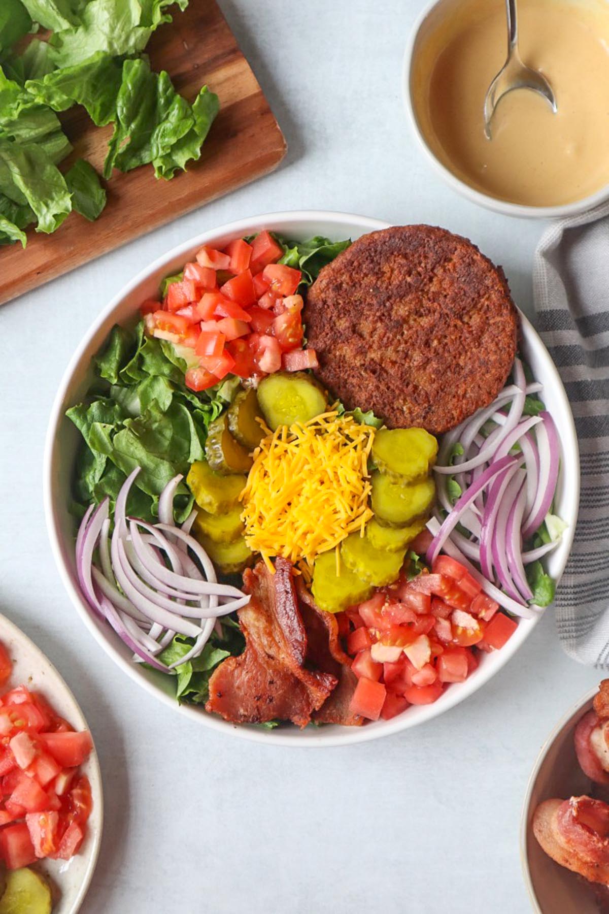 Healthy Deconstructed Burger Bowl with Secret Sauce - Bless This Meal