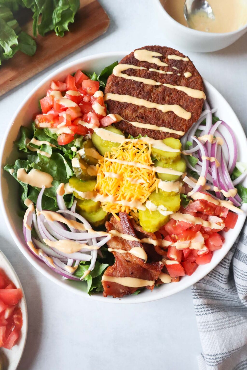 Healthy Deconstructed Burger Bowl with Secret Sauce - Bless This Meal
