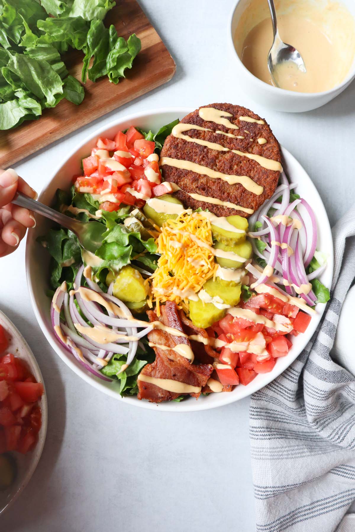 Healthy Deconstructed Burger Bowl with Secret Sauce - Bless This Meal